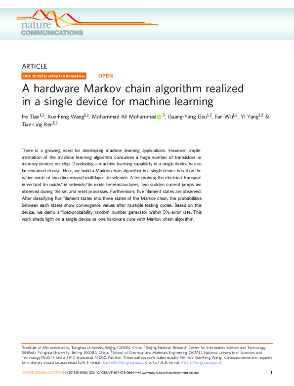 (PDF) A hardware Markov chain algorithm realized in a single device for machine learning