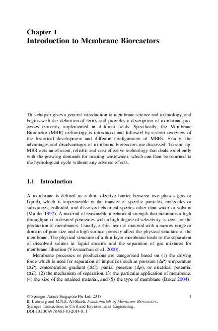 (PDF) Introduction to Membrane Bioreactors