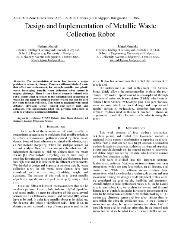 (PDF) Design and Implementation of Metallic Waste Collection Robot ...