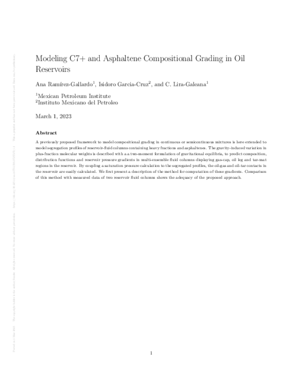 (PDF) Modeling C7+ and Asphaltene Compositional Grading in Oil Reservoirs