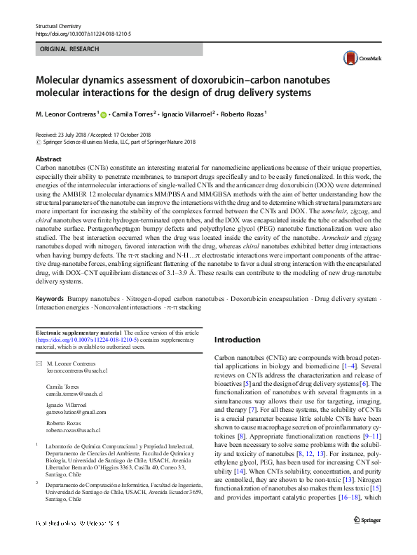 (PDF) Molecular dynamics assessment of doxorubicin–carbon nanotubes molecular interactions for ...