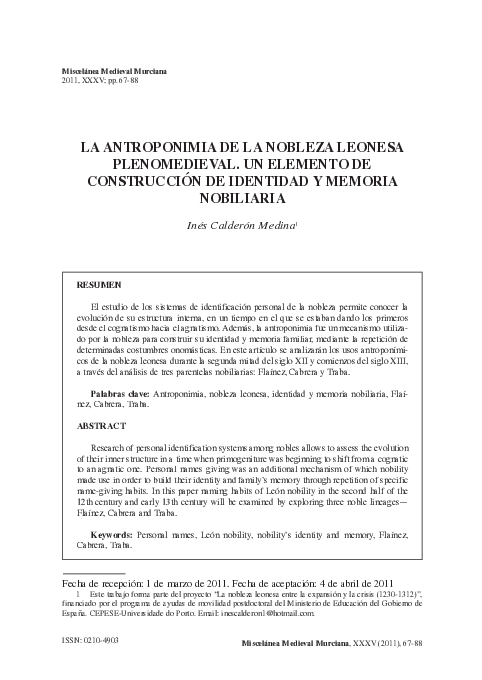 (PDF) La antroponimia de la nobleza leonesa plenomedieval. Un elemento ...