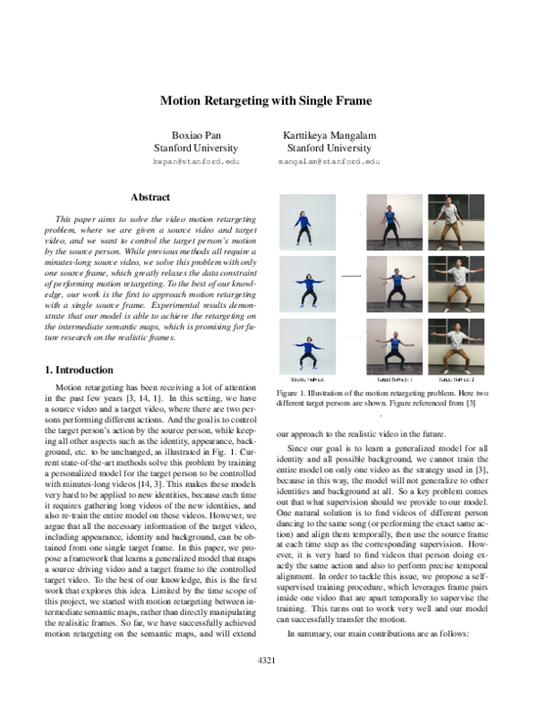 (PDF) Motion Retargeting with Single Frame