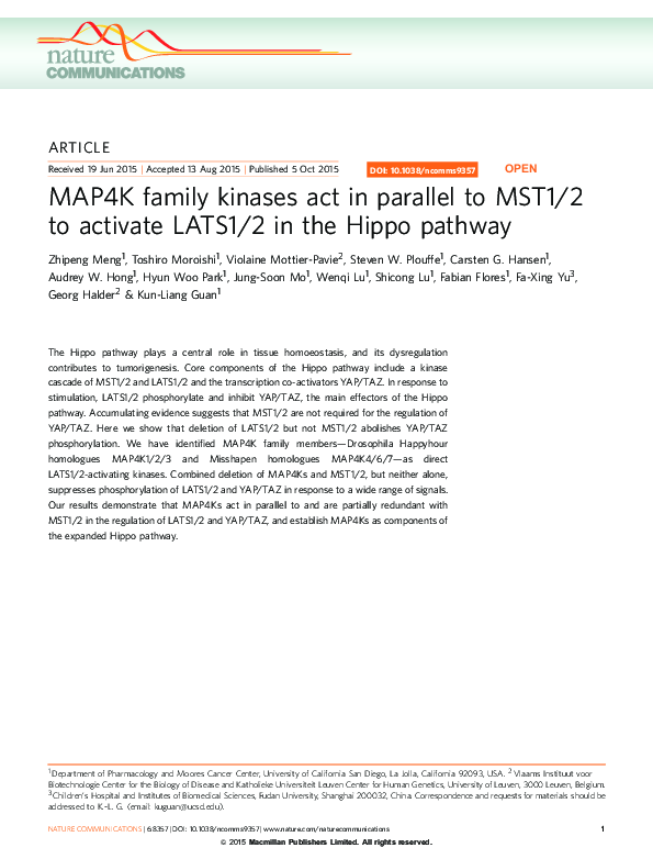 (PDF) MAP4K family kinases act in parallel to MST1/2 to activate LATS1 ...