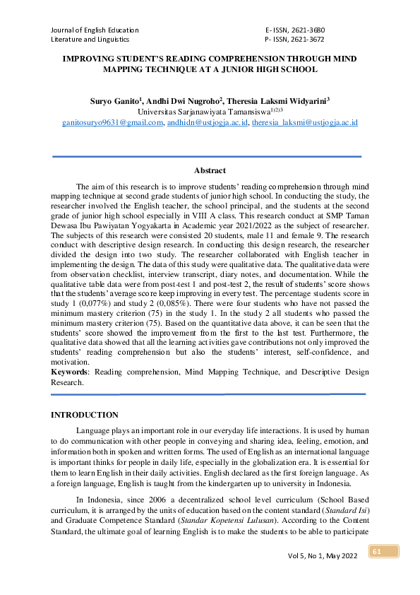 (PDF) Improving Students’ Reading Comprehension Through Semantic Mapping Strategy at the Tenth ...