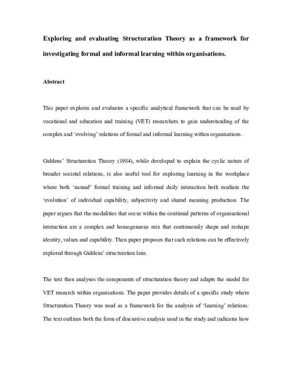 (PDF) Exploring and evaluating Structuration Theory as a framework for investigating formal and ...