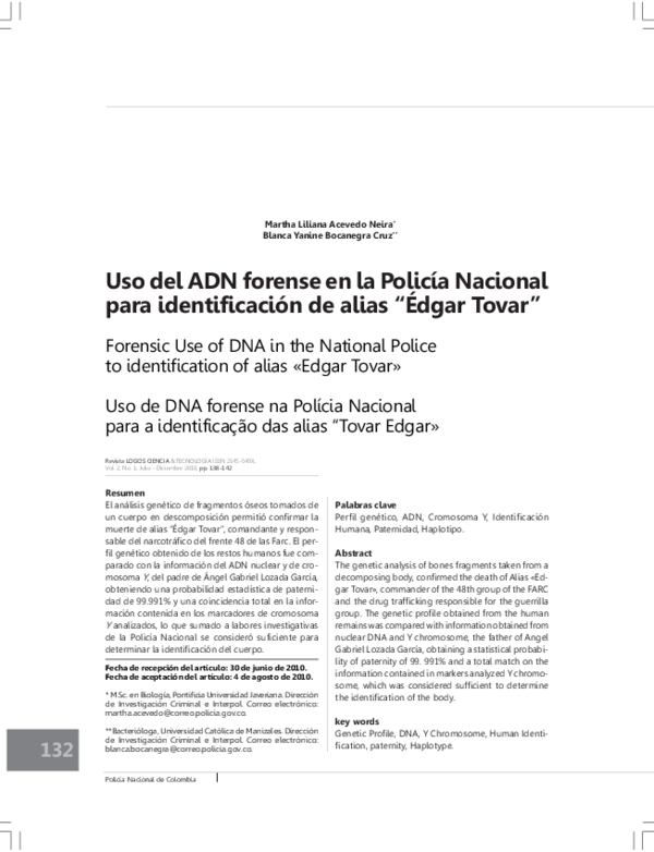 (PDF) Uso del ADN forense en la Policía Nacional para identificación de ...