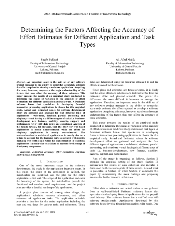 Pdf Determining The Factors Affecting The Accuracy Of Effort Estimates For Different