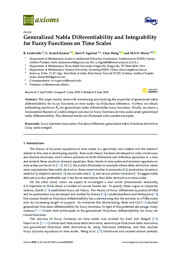 (PDF) Generalized Nabla Differentiability and Integrability for Fuzzy Functions on Time Scales