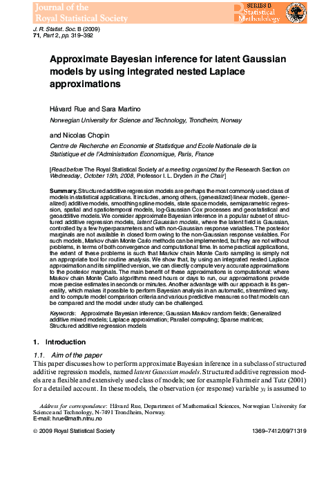 Pdf Approximate Bayesian Inference For Latent Gaussian Models By Using Integrated Nested