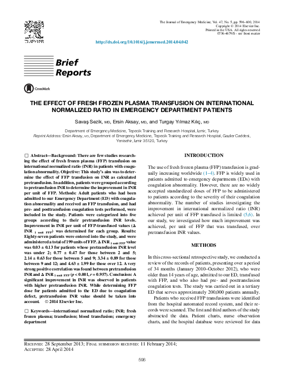(PDF) The effect of fresh frozen plasma transfusion on international ...