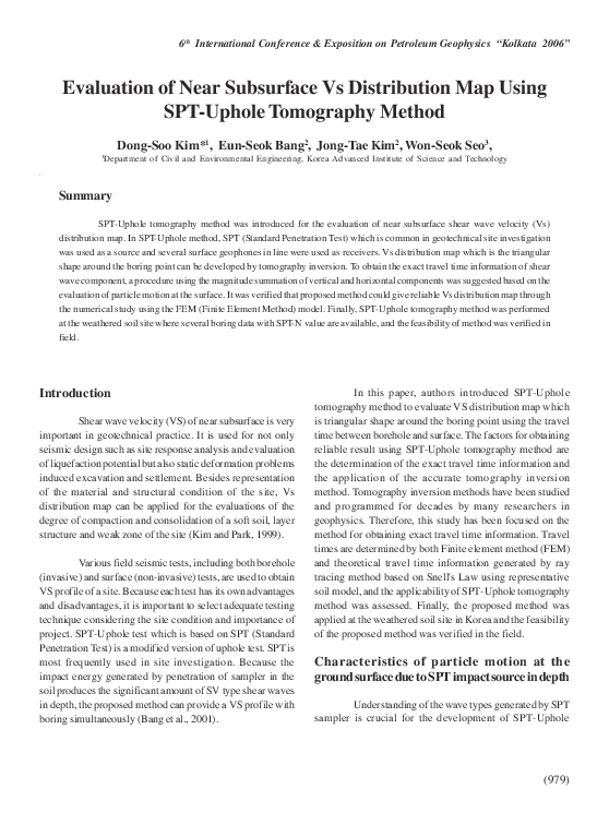 (PDF) Evaluation of Near Subsurface 2D Vs Distribution Map using SPT-Uphole Tomography Method