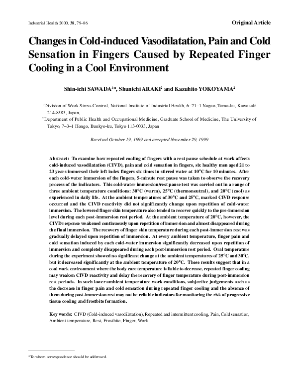 (PDF) Changes in Cold-induced Vasodilatation, Pain and Cold Sensation ...