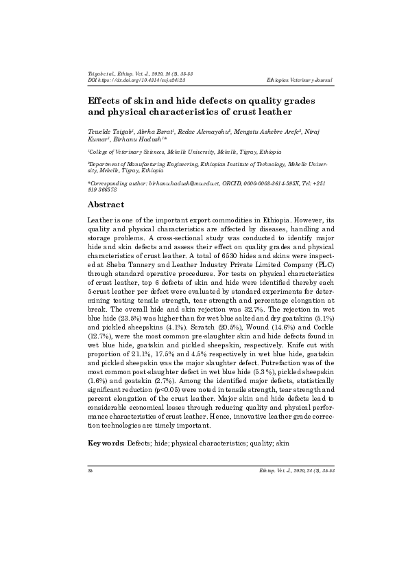 (PDF) Effects of skin and hide defects on quality grades and physical ...