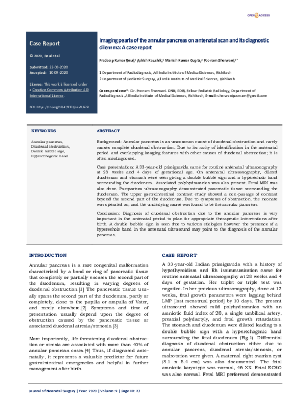 Pdf Imaging Pearls Of The Annular Pancreas On Antenatal Scan And Its