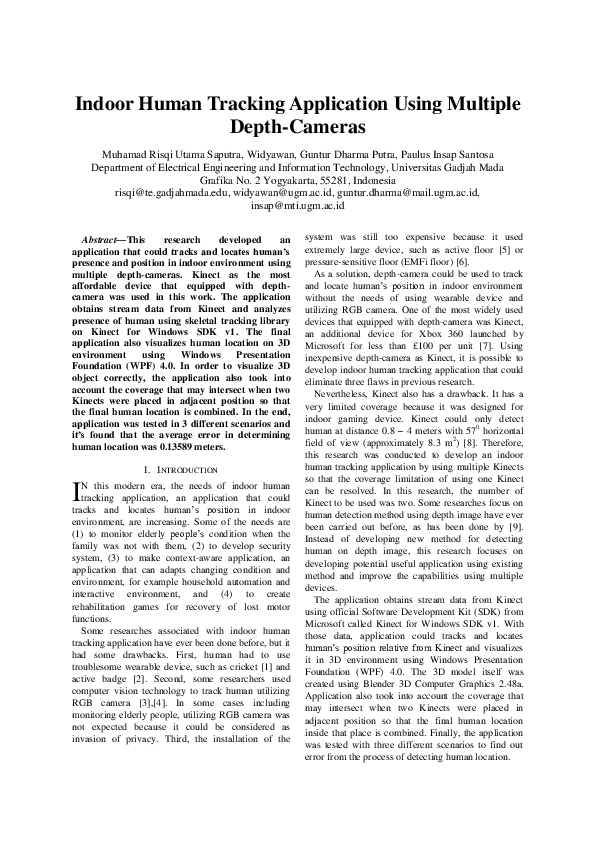 (PDF) Indoor Human Tracking Application Using Multiple Depth-Cameras