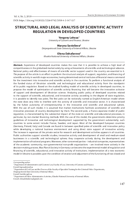 (PDF) Structural and Legal Analysis of Scientific Activity Regulation ...