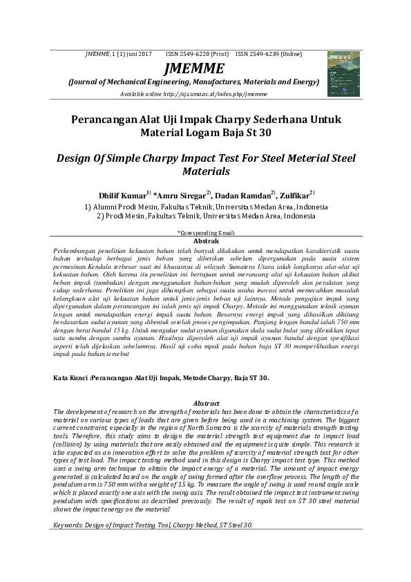 (PDF) Perancangan Alat Uji Impak Charpy Sederhana Untuk Material Logam ...