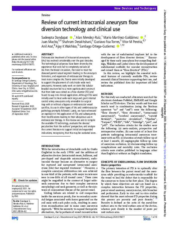 (PDF) Review of current intracranial aneurysm flow diversion technology and clinical use