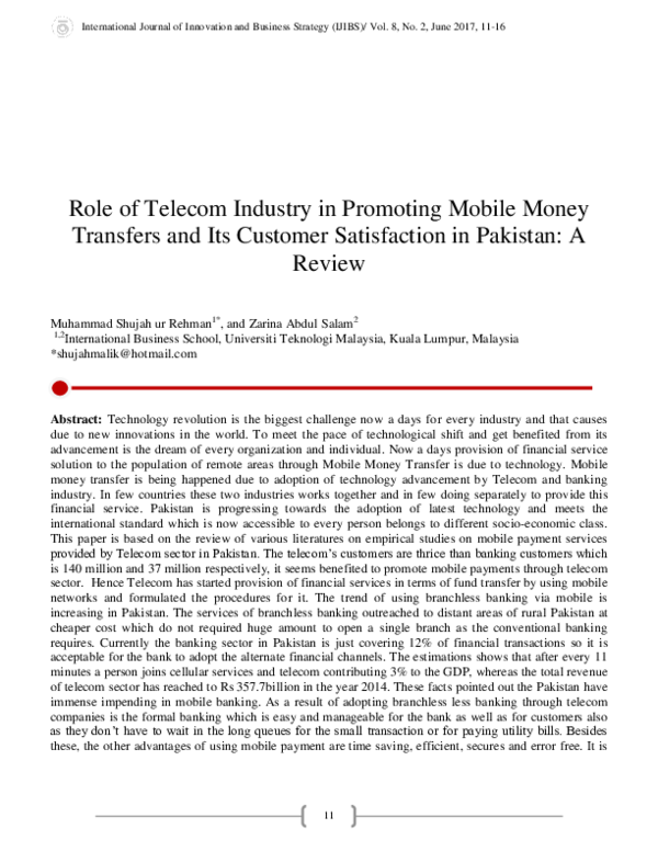 (PDF) Role of Telecom Industry in Promoting Mobile Money Transfers and ...