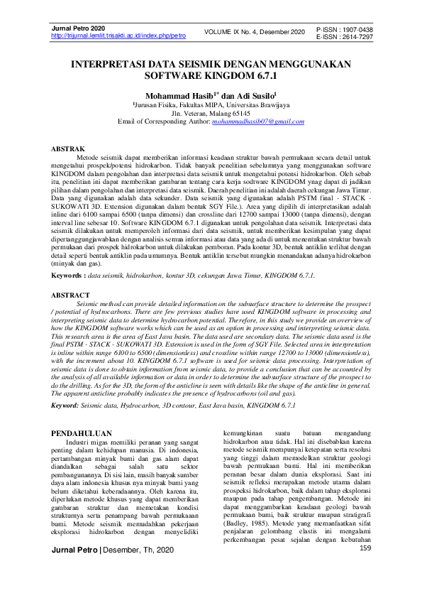 (PDF) Interpretasi Data Seismik Dengan Menggunakan Software Kingdom 6.7.1