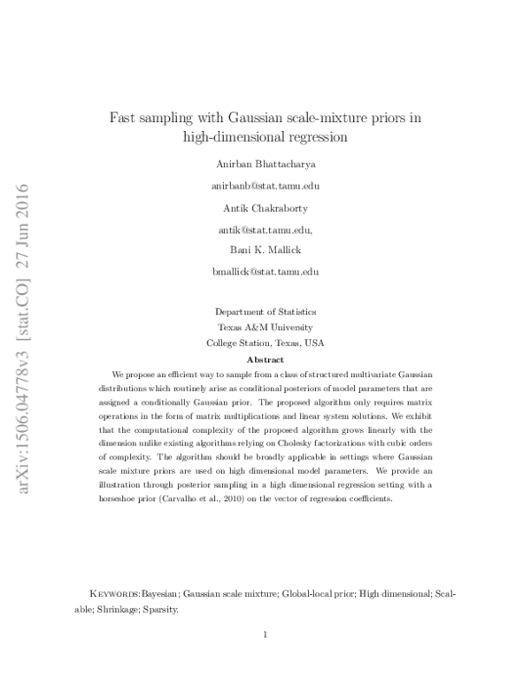 (PDF) Fast sampling with Gaussian scale mixture priors in high ...