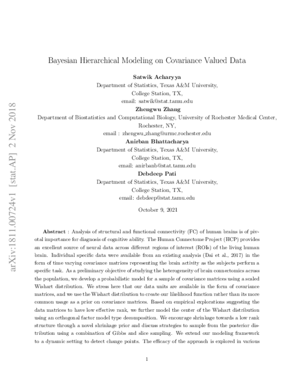 (PDF) Bayesian hierarchical modeling on covariance valued data