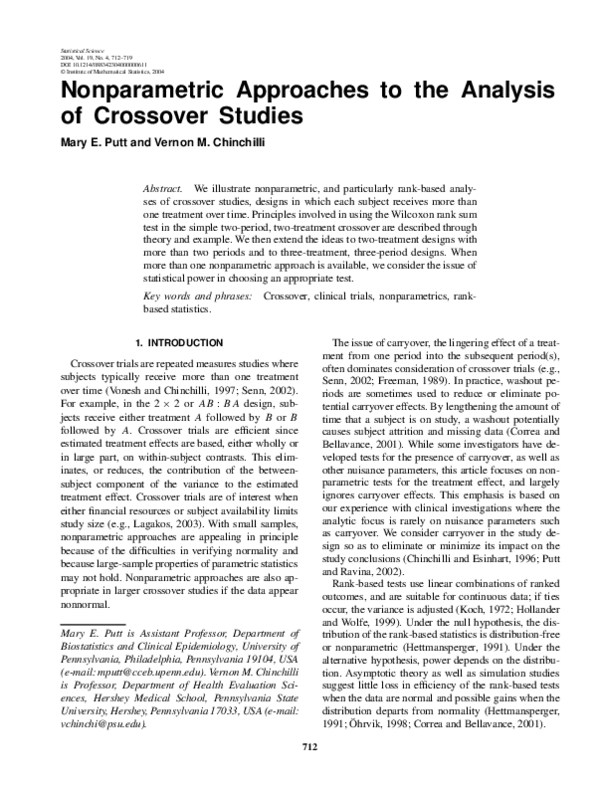 (PDF) Nonparametric Approaches to the Analysis of Crossover Studies
