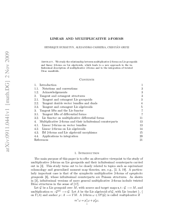 (PDF) Linear and Multiplicative 2-Forms