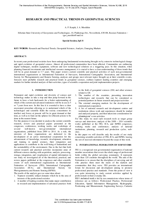 (PDF) Research and Practical Trends in Geospatial Sciences