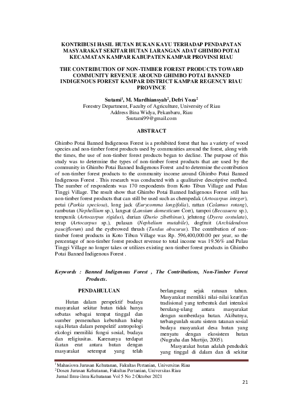 (PDF) Kontribusi Hasil Hutan Bukan Kayu Terhadap Pendapatan Masyarakat ...