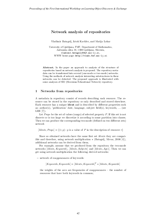 (PDF) Network Analysis of Repositories