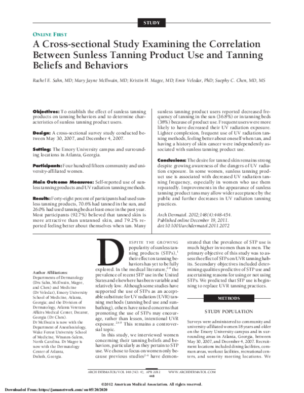 (PDF) A cross-sectional study examining the correlation between sunless ...