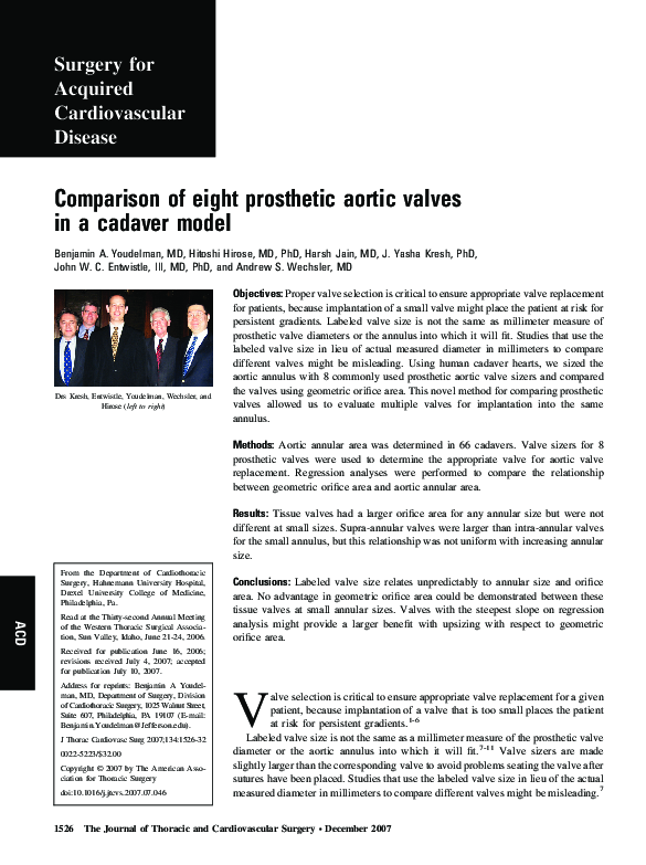 (PDF) Comparison of eight prosthetic aortic valves in a cadaver model