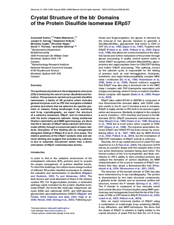(PDF) Crystal Structure of the bb′ Domains of the Protein Disulfide ...