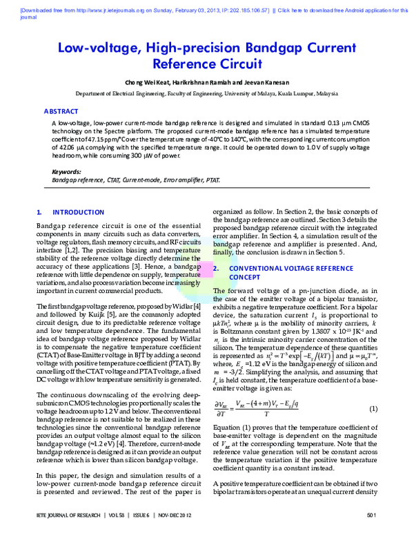 (PDF) Low-voltage, High-precision Bandgap Current Reference Circuit