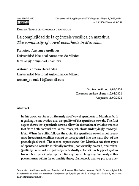 (PDF) Arellanes y Romero (2021) La complejidad de la epéntesis vocálica ...