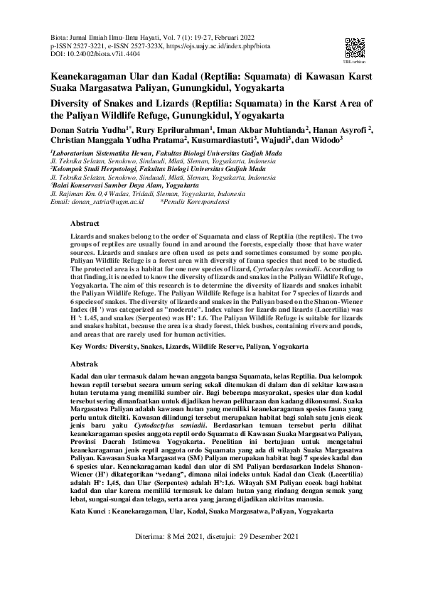 (PDF) Keanekaragaman Ular dan Kadal (Reptilia: Squamata) di Kawasan ...
