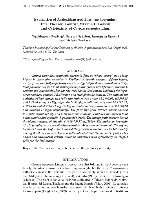 (PDF) Evaluation of Antioxidant activities, Anthocyanins, Total Phenolic Content, Vitamin C ...