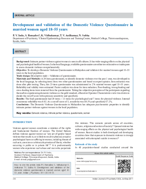(PDF) Development and validation of the domestic violence questionnaire ...