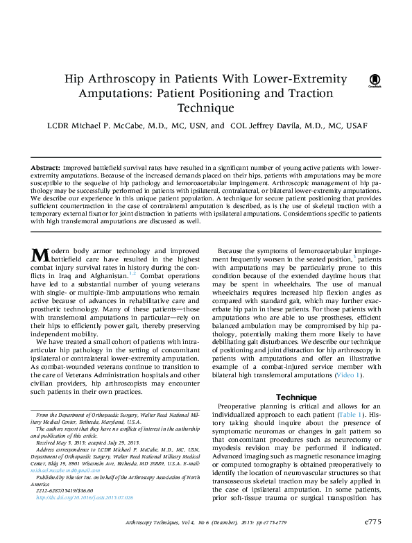 (PDF) Hip Arthroscopy in Patients With Lower-Extremity Amputations ...