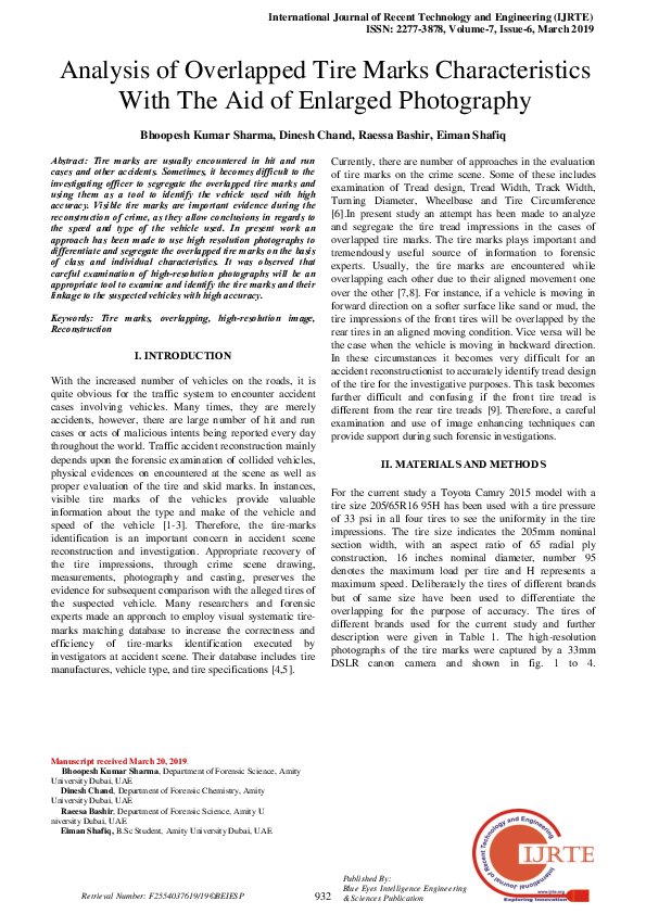 (PDF) Analysis of Overlapped Tire Marks Characteristics With The Aid of Enlarged Photography ...