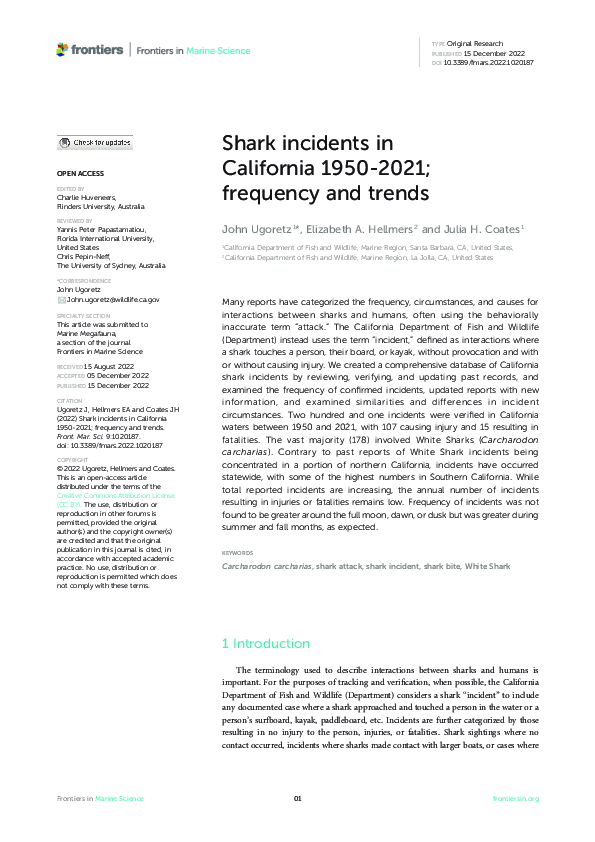 (PDF) Shark incidents in California 1950-2021; frequency and trends
