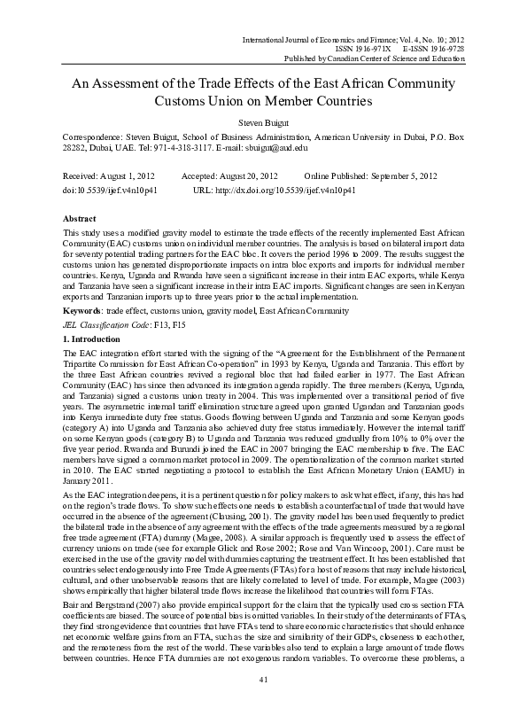(PDF) An Assessment of the Trade Effects of the East African Community ...