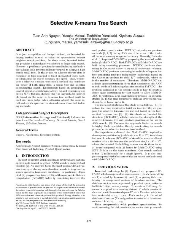 (PDF) Selective K-means Tree Search