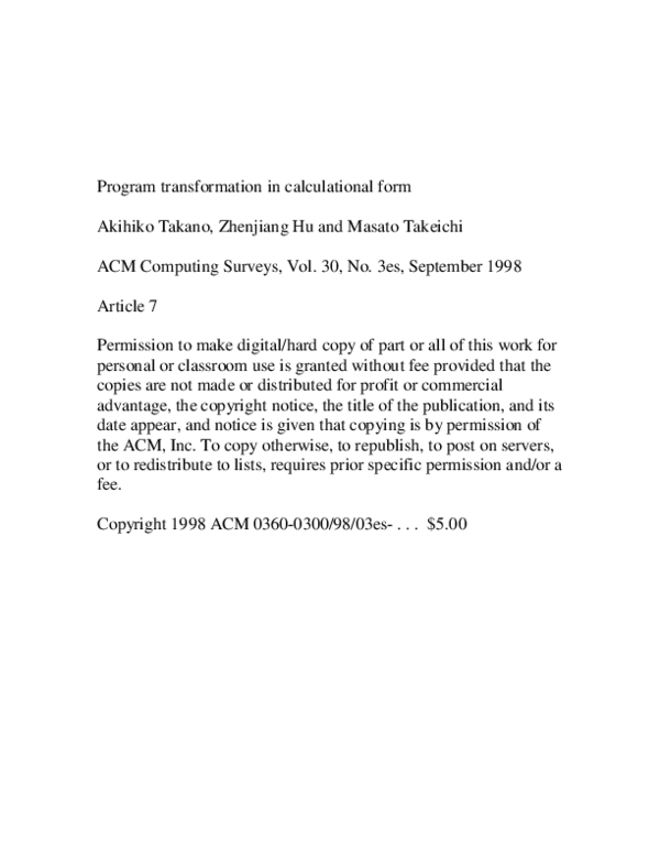 (PDF) Program transformation in calculational form