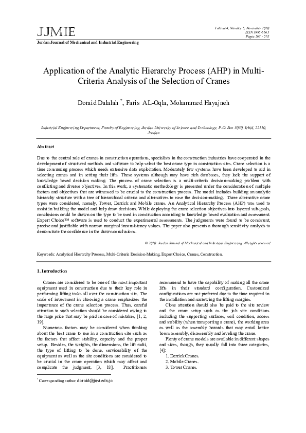 (PDF) Application of the Analytic Hierarchy Process (AHP) in Multi- Criteria Analysis of the ...