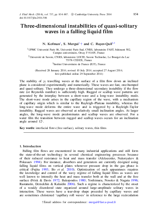 (PDF) Three-dimensional instabilities of quasi-solitary waves in a ...