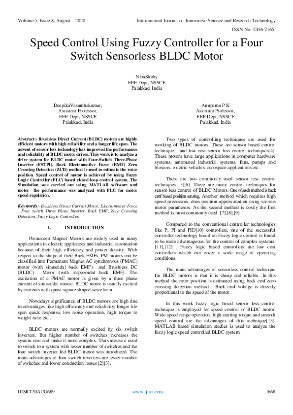 (PDF) Speed Control Using Fuzzy Controller for a Four Switch Sensorless ... (PDF) Speed Control Using Fuzzy Controller for a Four Switch Sensorless ...