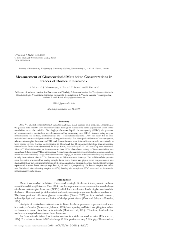(PDF) Measurement of Glucocorticoid Metabolite Concentrations in Faeces ...